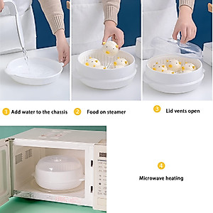 Plastic 1-Tier Microwave Steamer Heating Steamer, Vegetable Steamer for Cooking with Lid and Tray