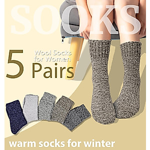 YSense 5 Pairs Women's Wool Socks - Thick Knit Warm Winter Socks; Cozy & Comfy Gifts