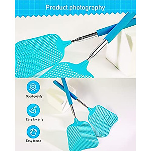 Wapodeai 2 Pack Fly Swatters Heavy Duty Set, Fly Swatter, Telescopic Fly Swatters, Stainless Steel Handle for Flyswatter. (Blue)