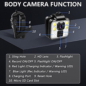 TANGMI Mini Body Camera with Audio and Video Recording, 1080P Portable Video Recorder Outdoor Sports Wireless Wearable Camera, 3 Led Modes Flashlight HeadLamp Waterproof Camera with Time Stamps
