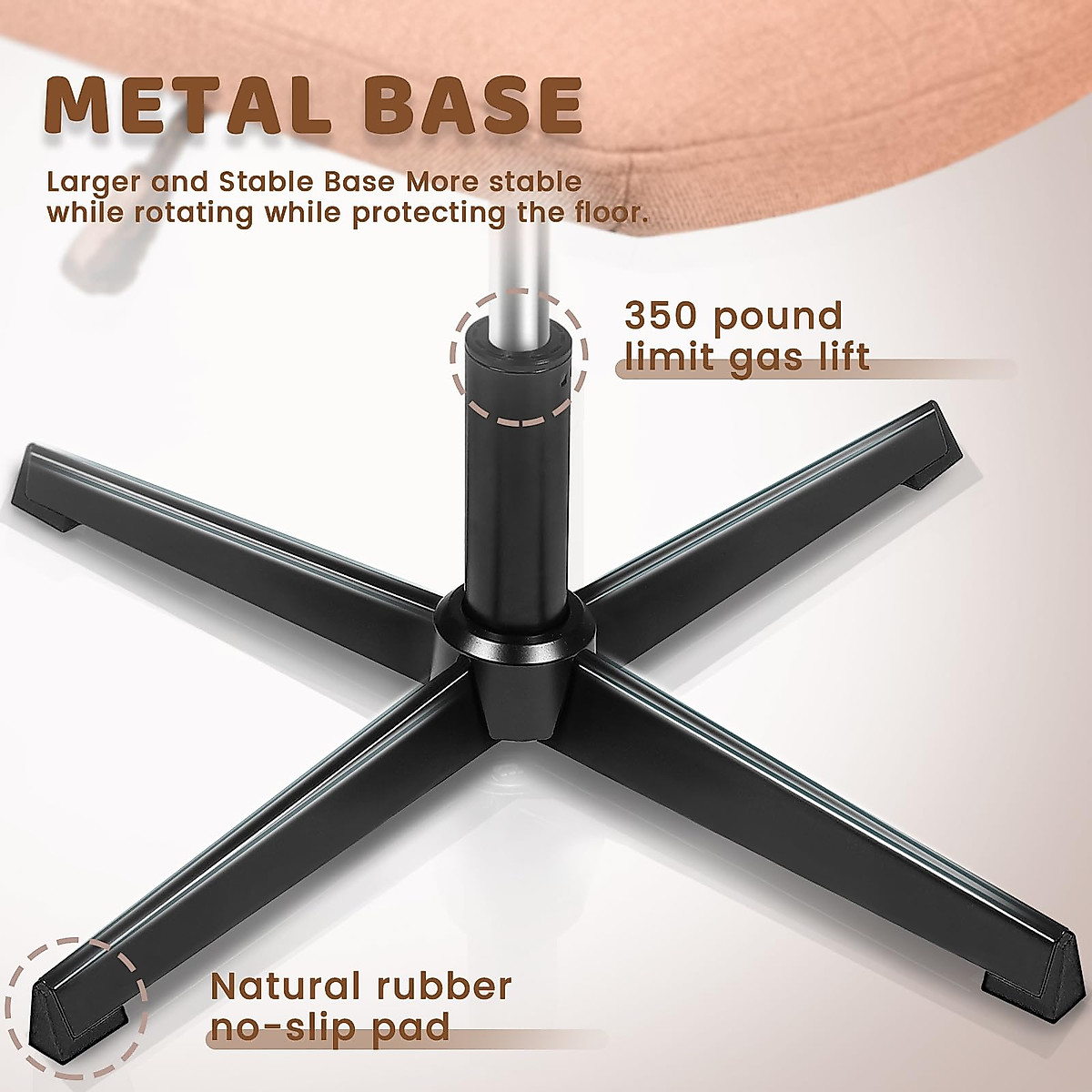 LEMBERI Fabric Padded Desk Chair No Wheels, Armless Wide Swivel Home Office Desk Chair,120° Rocking Mid Back Ergonomic Computer Task Vanity Chair for Office, Home, Make Up,Small Space (Brown)