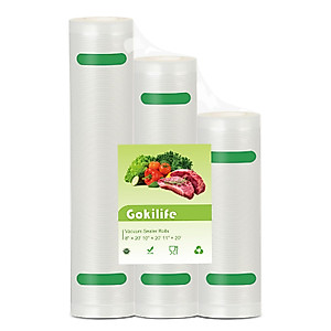 Gokilife Vacuum Sealer Bags, 8" x 20' 10" x 20' 11" x 20' Food Vacuum Bags Rolls 3 Pack, BPA Free, Heavy Duty, Cut to Size Roll for Vac Storage, Meal Prep or Sous Vide