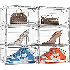 HOMIDEC Shoe Storage, 6 Pack Shoe Organizer, Shoe Boxes Clear Plastic Stackable, Closet Organizers and Storage for Display Sneakers, Heels, Purse, Collectibles, Makeup