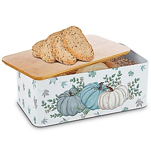 pinata fall bread box for fall decor, fall bread container with lid, pumpkin decor bread box for kitchen countertop for fall decorations, autumn home decor bread keeper (13 * 8.5 * 5.3 inch, white