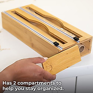 2 in 1 Foil and Plastic Wrap Dispenser with Cutter - Tin Foil Organizer for Drawer - Aluminum Foil Dispenser with Cutter - Plastic, Kitchen Wrap Organizer - Chic Saran Wrap Dispenser with Cutter