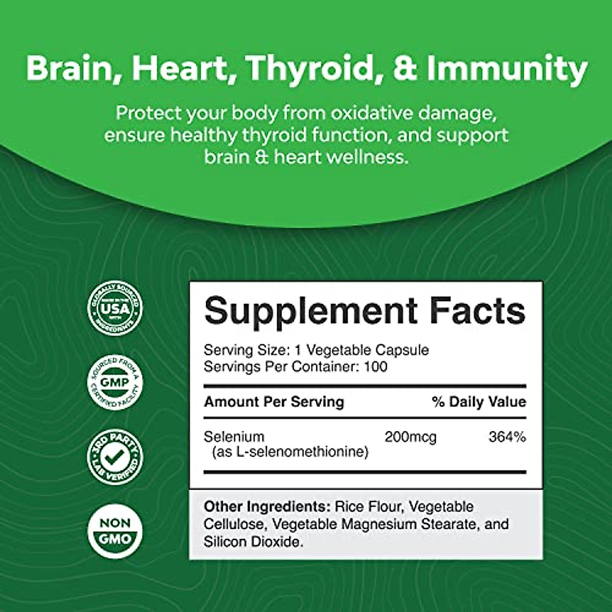 Pure Selenium Thyroid Support Supplement - Selenium 200mcg Antioxidant Supplement and Natural Immune Booster for Adults - Adult Immune Support Vitamins and Mind and Memory Supplement for Brain Support