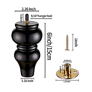 HFXIAO 6 inch Sofa Legs Wood Furniture Legs Sofa Legs Set of 4 Pyramid Couch Legs Mid-Century Modern Brown Replacement Legs for Chair Recliner, Black