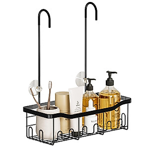 BYT Shower Caddy Hanging, Shower Organizer Hanging for Bathroom, Shower Basket with Hooks, Shower Storage, Shower Shelf No Drilling, Shower Rack for Shower Faucet or Cross Bar (Black)