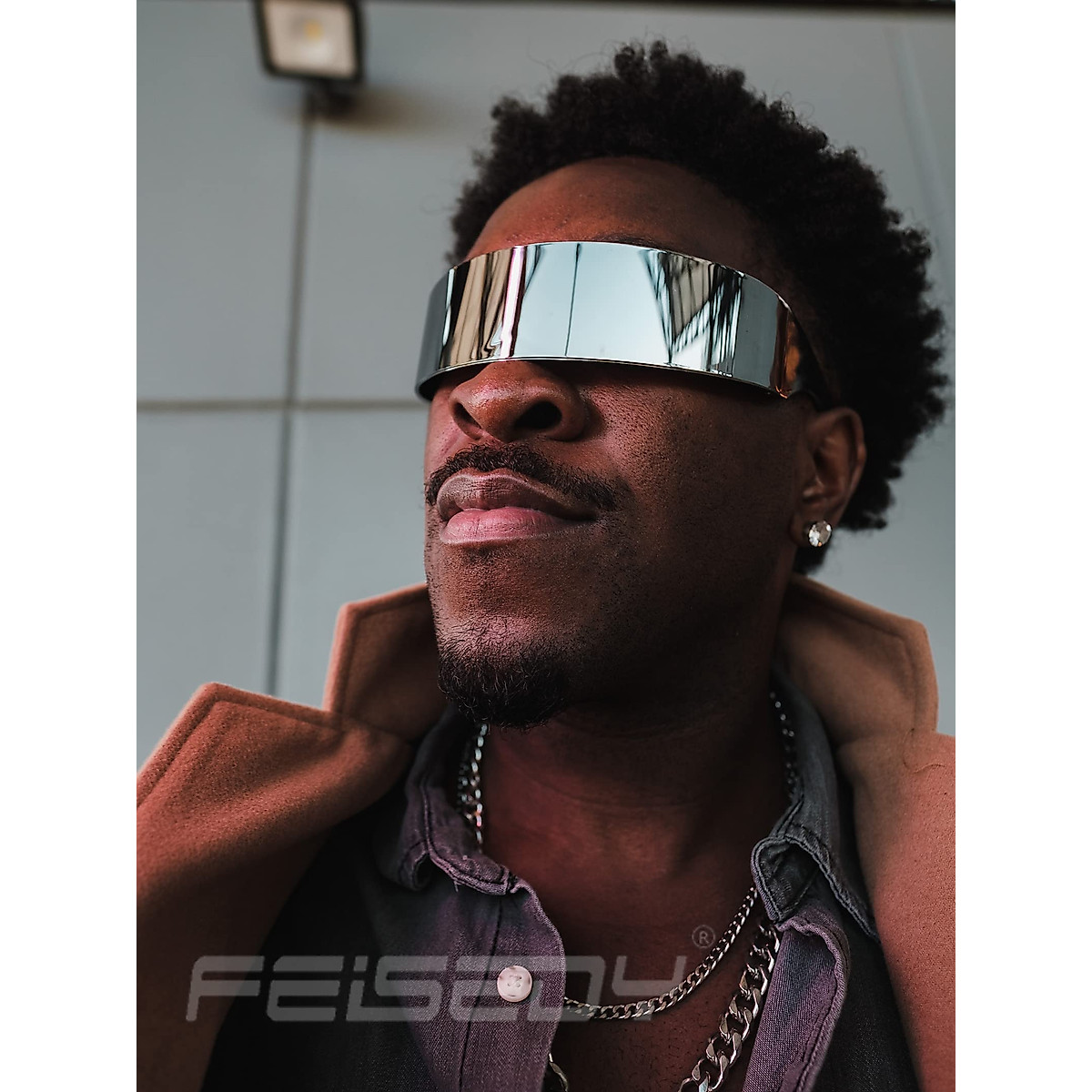 FEISEDY 80s Futuristic Cyclops Cyber Visor Sunglasses Men Women Punk Style Cosplay B2740