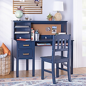 Guidecraft Taiga Desk, Hutch and Chair - Navy: Children’s Wooden Study Computer Workstation, Kids Bedroom Furniture