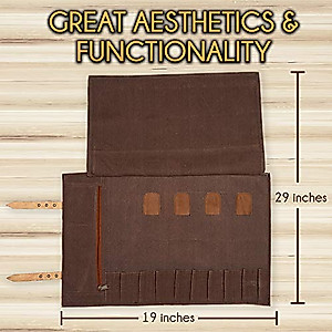 Prechepro (US Based Company Chef Knife Roll Bag With 10 Pockets, Tool Pouch And Leather Card Holder - Chef Knife Bag - Handmade Craftsmanship - Rugged Industrial Quality - Bag Only - No Knives