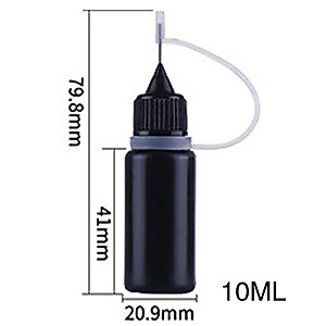 NANSHINE 12pcs 10ml(0.34oz) Black Needle Tip Glue Bottle Squeeze Bottle With 2pcs Funnel, Light-proof Plastic Bottle Reagent Dispensing Bottle Precision Tip Applicator Bottles