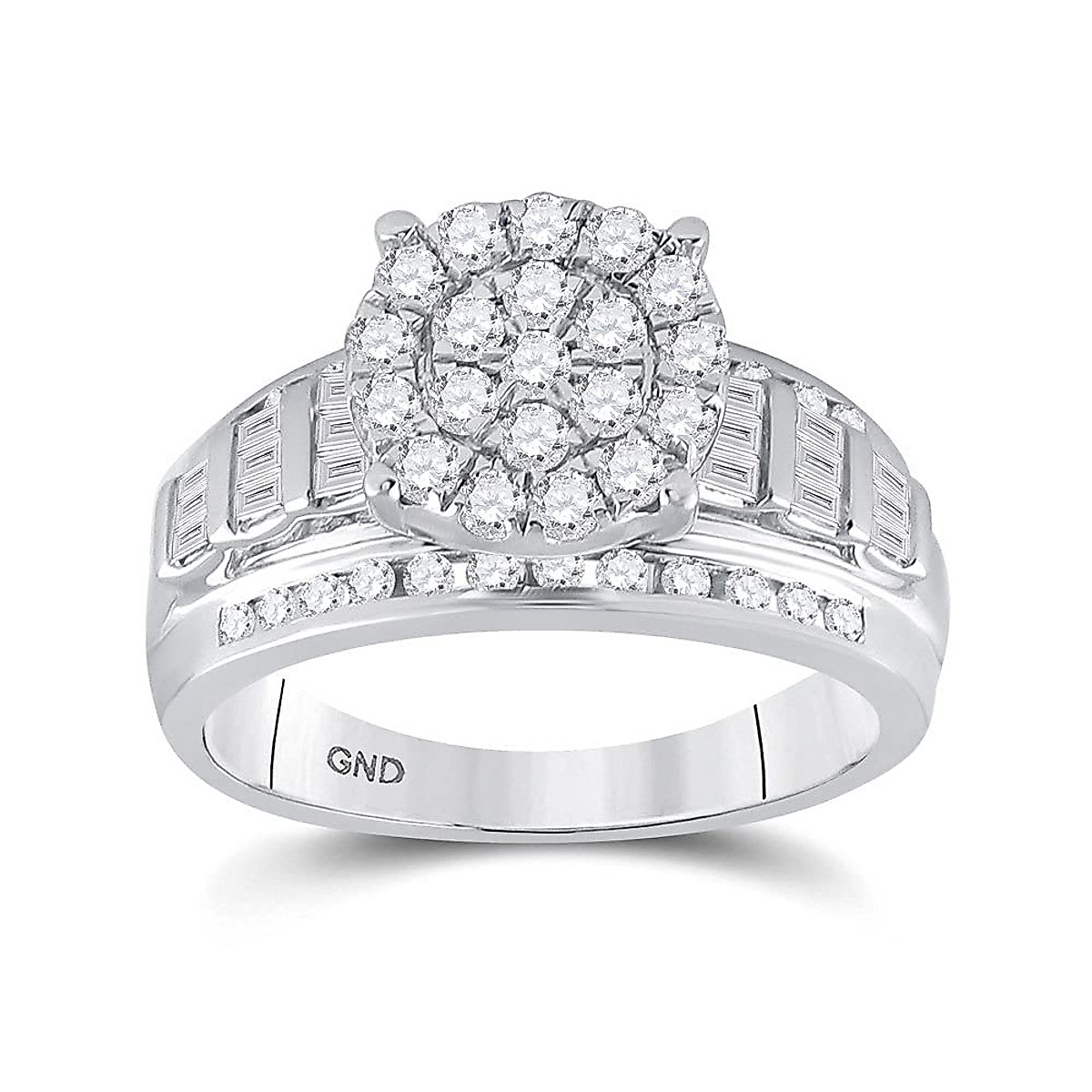 The Diamond Deal 10kt White Gold Round Diamond Cluster Bridal Wedding Engagement Ring 7/8 Cttw