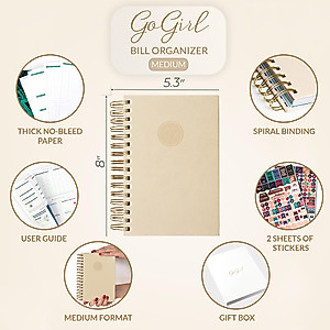 GoGirl Budget Planner & Monthly Bill Organizer – Monthly Financial Book with Pockets. Expense Tracker Notebook Journal, Compact (Seashell)