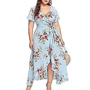 Milumia Plus Size Women Empire Waist Asymmetrical High Low Bohemian Maxi Dress Blue X-Large Plus
