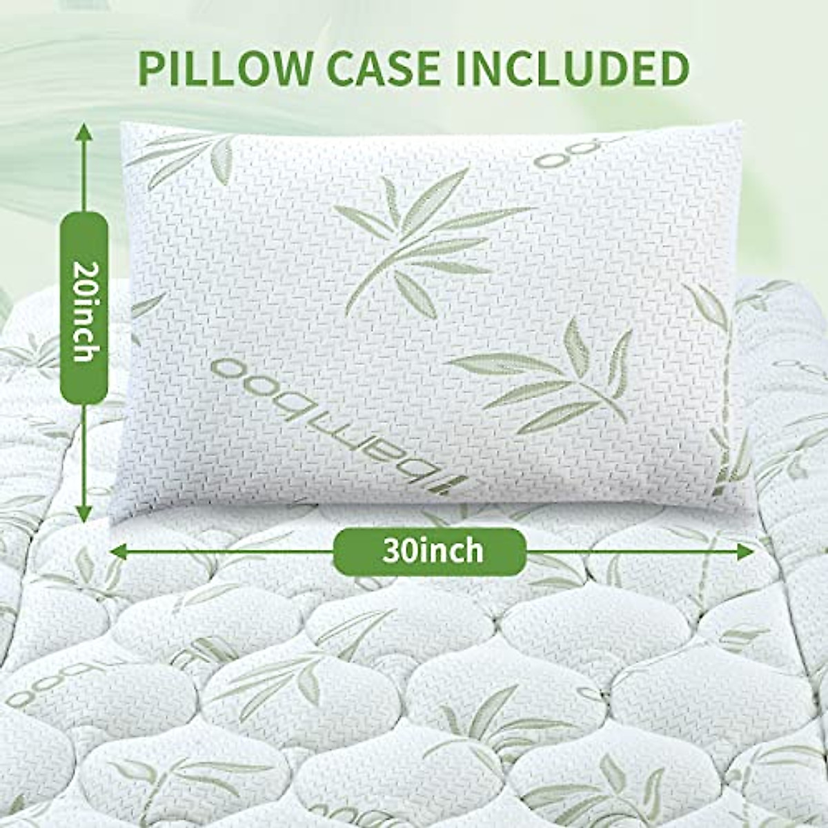 Bamboo Mattress Topper with 1 Pillow Protector, Side Pocket, Waterproof Mattress Protector, Cooling Extra Thick Breathable Mattress Pad Cover,8-21” Deep Pocket- Queen