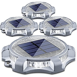 SIEDiNLAR Solar Deck Lights Outdoor 2 Modes LED Dock Driveway Markers Light Solar Powered Waterproof for Step Ground Walkway Stair Pathway Yard Garden Road 4 Pack (Cool White/Warm White)