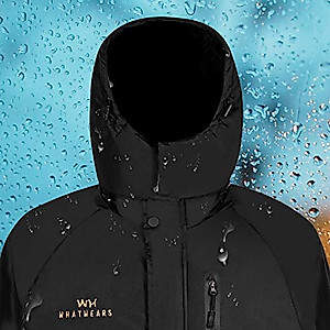 WHATWEARS Men's Winter Coats Waterproof Ski Jacket for Men Snow Coat Windproof Mountain Jackets with Hooded, Black, L