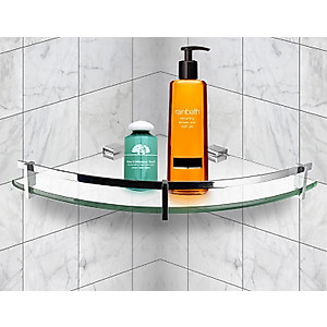 Mount-It! Glass Corner Shelf for Shower&Bathroom, Wall Mounted with Chrome Rail & 8mm Tempered Glass, 9.75 Inch