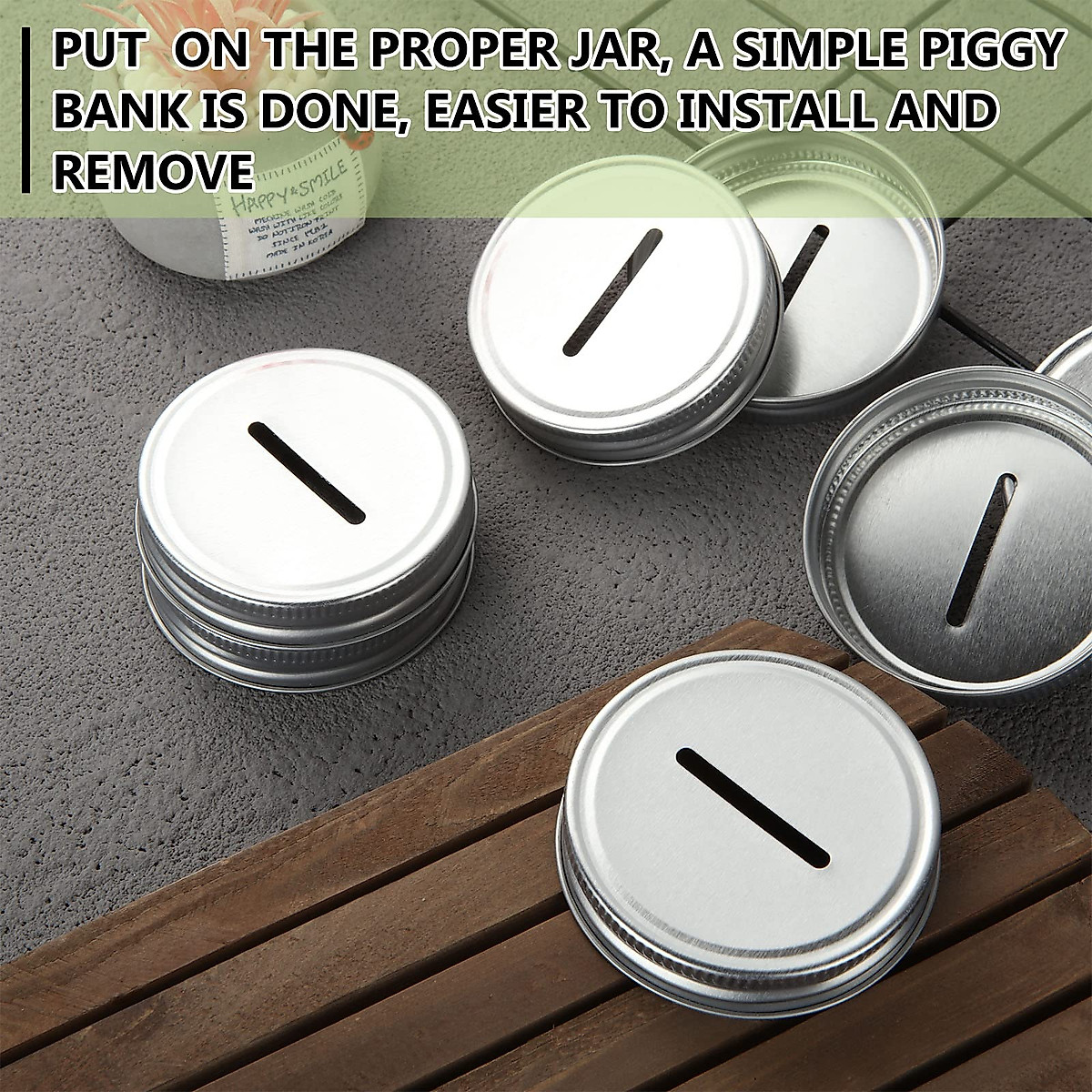 JMIATRY 50Pcs Coin Slot Lids for Regular Mouth Mason Jar, Polished Rust Resistant Canning Lids, Money Saving Jars Silver Slotted Lids, Metal Coin Slot Lid for Regular Mouth Ball, Use for 2.75 Inch