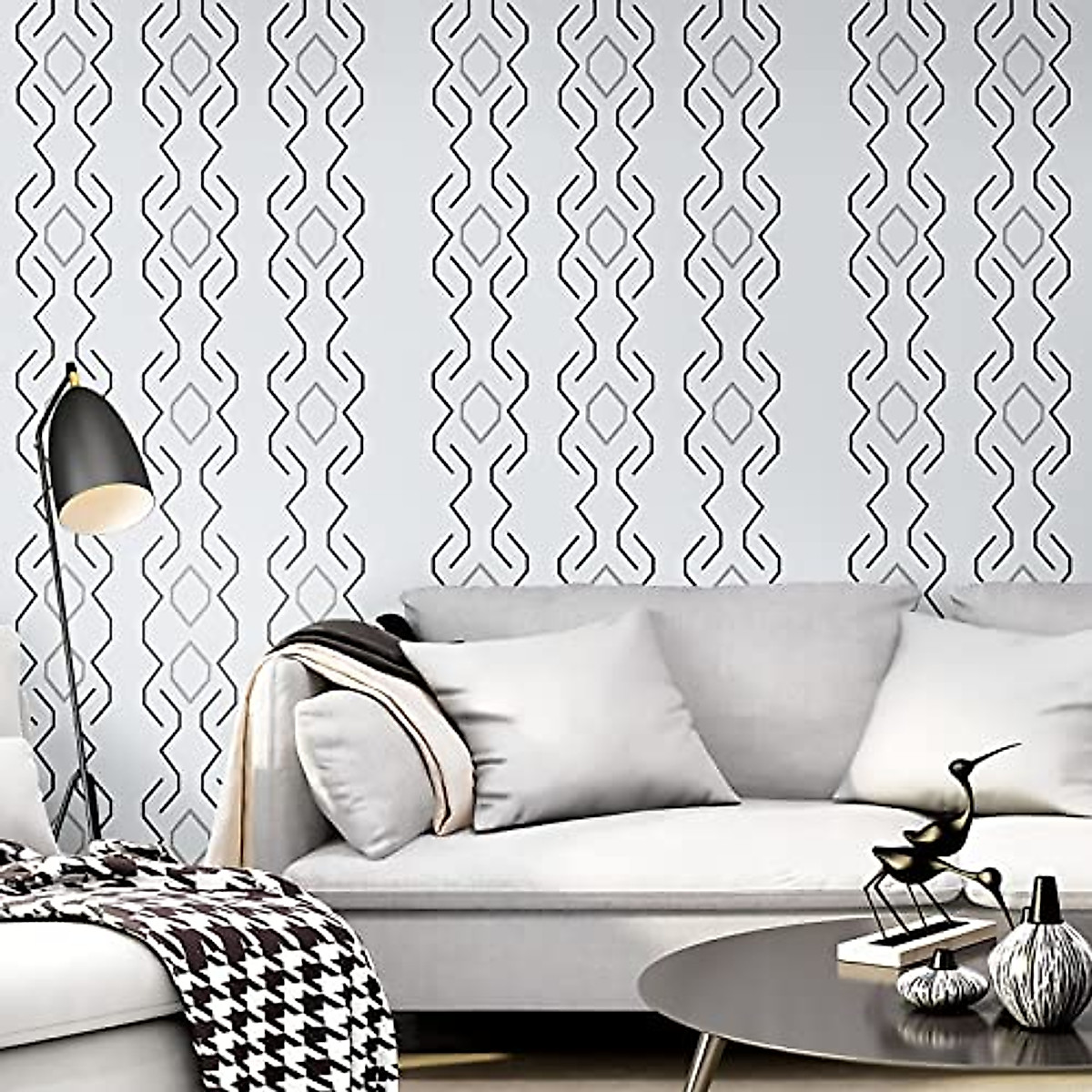 Micpolo Stripe Peel and Stick Wallpaper Black and Grey Contact Paper Geometric Self-Adhesive Wallpaper Modern Removable Vinyl Decor 17.7"X78"