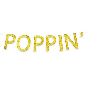 Qttier™ Let's Get It Poppin' Gold Glitter Banner for Baby Shower Popcorn Buffet Wedding Reception Decorations