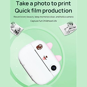 HXBER Mini Printer, Kids Camera Instant Thermal Printer 2.4 Inch Screen Dual Camera Support Timer Shooting 1080P Video Recording Thermal Inkless Printing with 3 Rolls White Print Paper+32G Memory