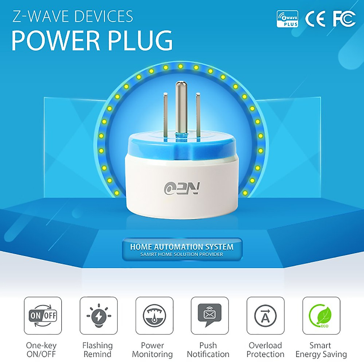 NEO Z-Wave Plus Smart Mini Plug Zwave Socket Zwave Outlet Home Automation, Work with Wink, SmartThings & more, Summer Green … (Blue 1PK)