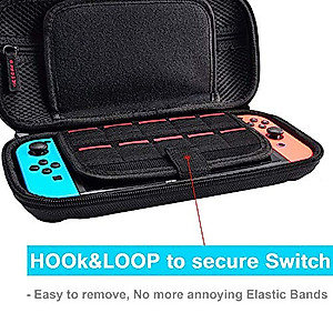 Daydayup Switch Carrying Case Compatible with Nintendo Switch/Switch OLED, with 20 Games Cartridges Protective Hard Shell Travel Carrying Case Pouch for Console & Accessories, Black