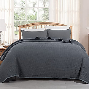 HOMBYS Cotton Waffle Blanket Oversized King 120x128 in, Huge Breathable Waffle Weave Family Blanket for All Season, Large Grey 10x10 Lightweight Throw Blankets for Couch, Bed, Sofa