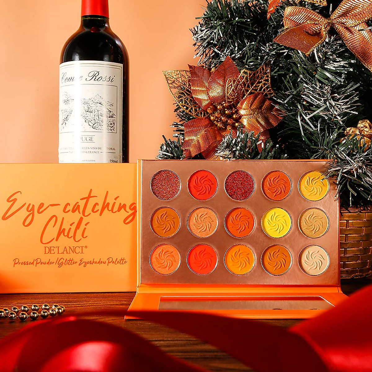 DE'LANCI Burnt Orange Eyeshadow Palette Fall Makeup Matte Shimmer Pressed Glitter Eye shadow 15 Warm Color Shadows Sunset Makeup Palette Nature Tone Eye-catching Chili Pallete