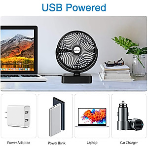 AJOYEUX Camping Fan Rechargeable 5000mAh Tent Fan with LED Lantern 7-Inch Battery Operated USB Fan Powerful for Camping Home Office RV