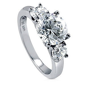 BERRICLE Sterling Silver 3-Stone Wedding Engagement Rings Round Cubic Zirconia CZ Ring for Women, Rhodium Plated Size 4