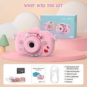 ENGUNS Kids Camera for Girls Age 3-12, 32MP HD Digital Camera for Kids, Dual Lens Toddler Camera, Video Camera for Toddlers, Girls Birthday Gifts Toys