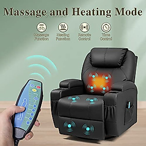 YESHOMY Swivel Rocker Recliner with Massage and Heating Functions, Sofa Chair with Remote Control and Two Cup Holders, Suitable for Living Room, Black