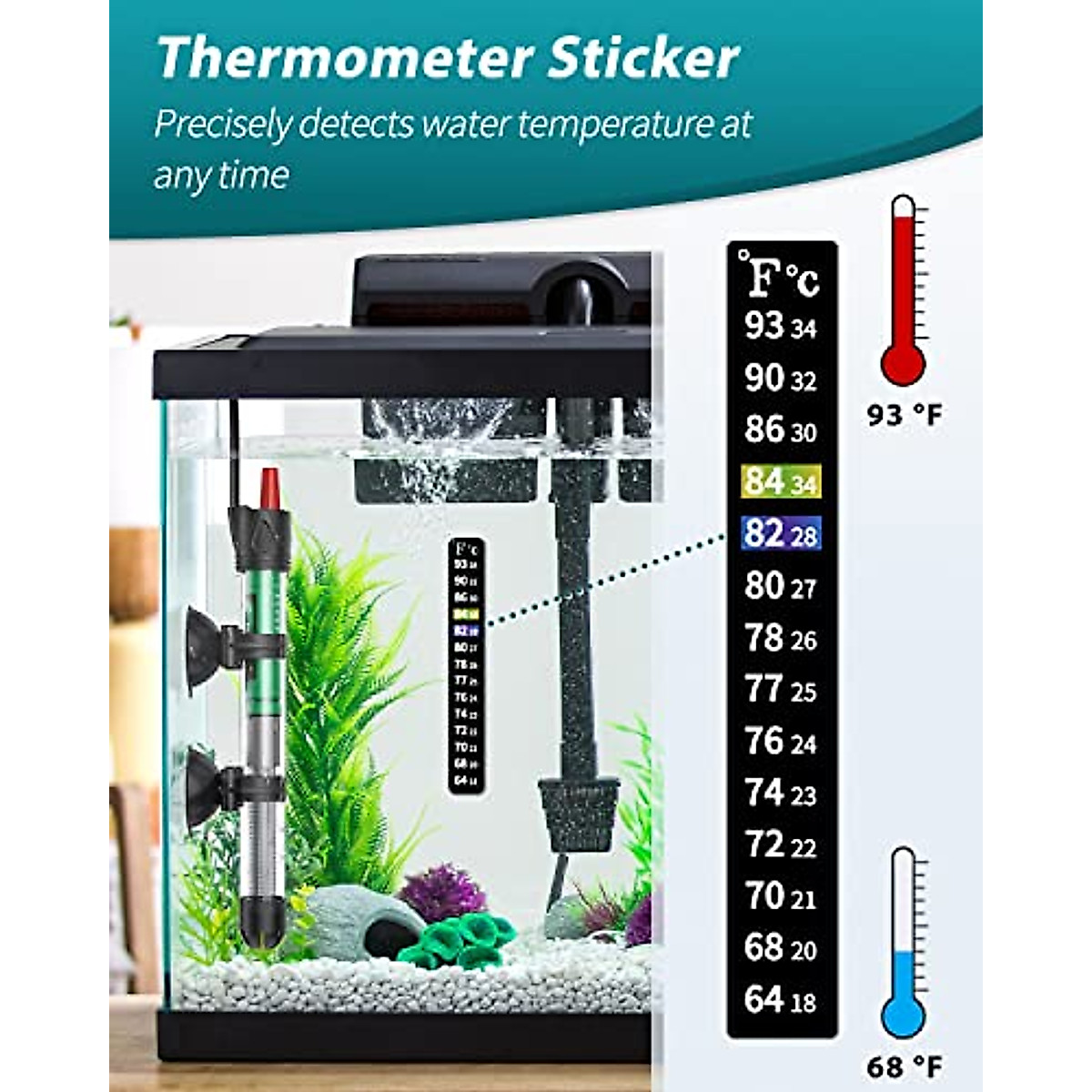 Uniclife 100 Watt Aquarium Heater with Thermometer, Fish Tanks Heater for 10-25 Gallon