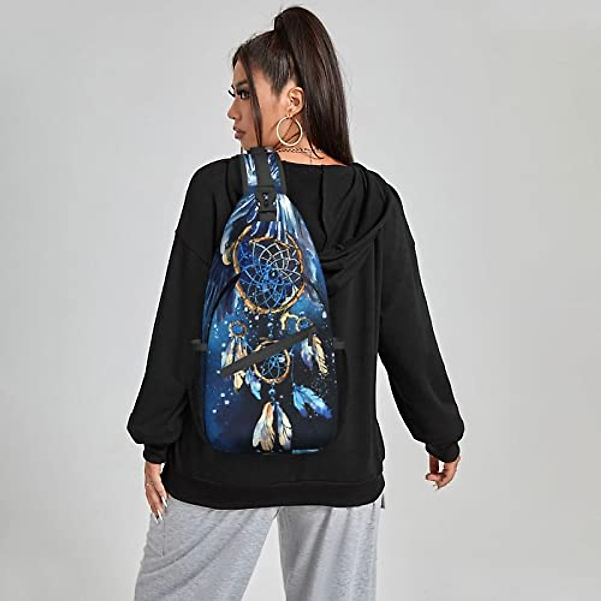 Dujiea Crossbody Backpack For Men Women Sling Bag, Dream Catcher With Eagle Chest Bag Shoulder Bag Lightweight One Strap Backpack Multipurpose Travel Hiking Daypack