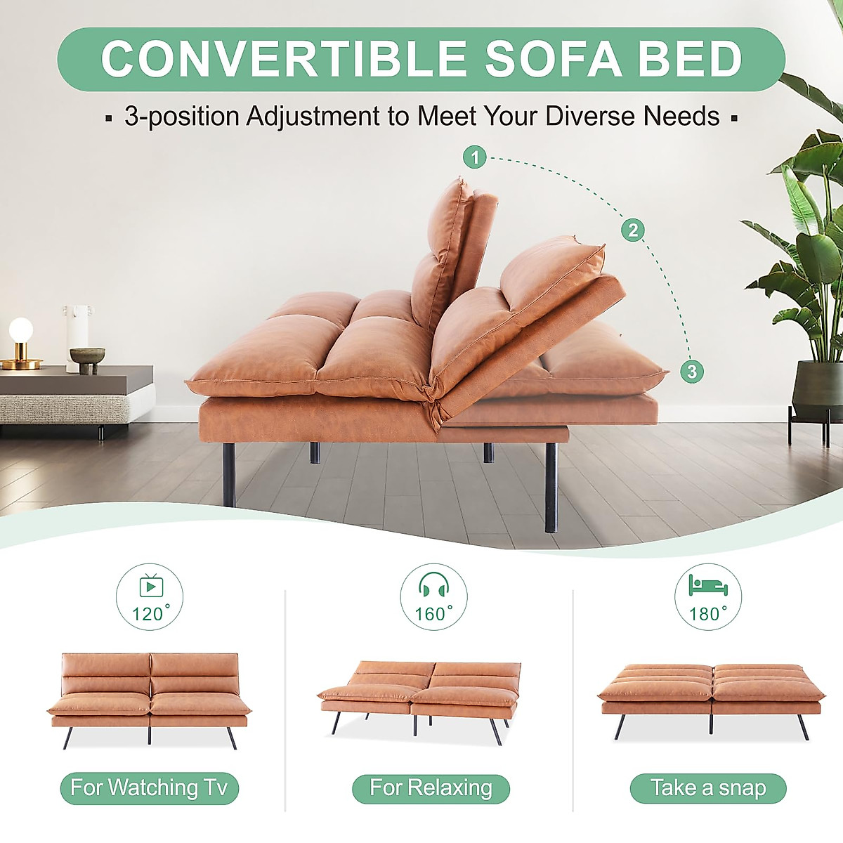 Opoiar Bed Memory Foam Sleeper Sofa Couches Convertible Futon Sets for Living Room with Mattress Included, Adjustable Backrests, Brown Sofabed, Brown-534