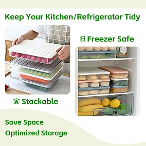 Food Storage Containers, Rectangle Food Storage Containers with Lids for Bacon, Deli meat, Lunchmeat, Vegetable, Noodles, Dumplings, and More, Crisper Bins for Refrigerator with Stackable and Visible