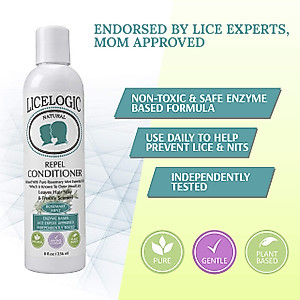 LiceLogic Repel Lice Prevention Conditioner, 8oz, Rosemary Mint - Effective Against Super Lice, Kills Eggs & Nits, Not Toxic, Naturally Derived Licezyme