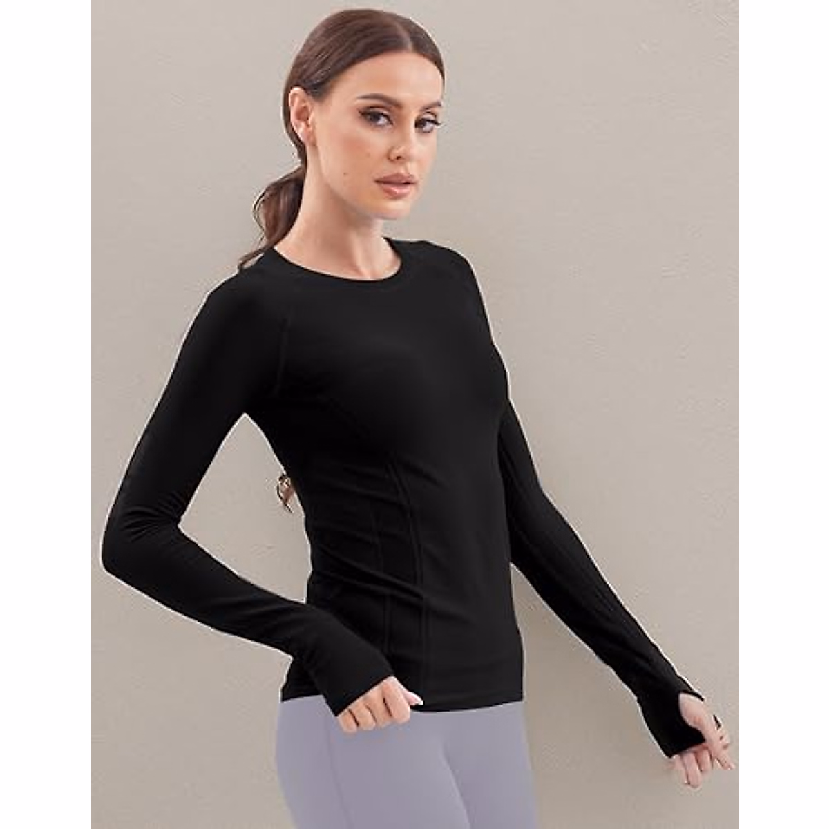 Gxpok Long Sleeve Workout Tops for Women Slim Fit,High-Stretch & Ultra-Soft Yoga Athletic Long Sleeve Shirts with Thumbhole(Black,S)