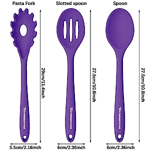 Silicone Cooking Spoons, Heat Resistant Large Silicone Pasta Slotted Spoon Solid Basting Spoon set for Nonstick Cookware, BPA Free Black Kitchen Silicone Spoons set for Mixing, Serving, Purple