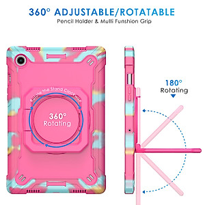 DETUOSI Case for Samsung Galaxy Tab A8 10.5 inch 2022, Galaxy Tab A8 Shockproof Case with 360°Rotatable Stand & Shoulder Strap, Heavy Duty Case for SM-X200/X205/X207, Camouflage Rose Red