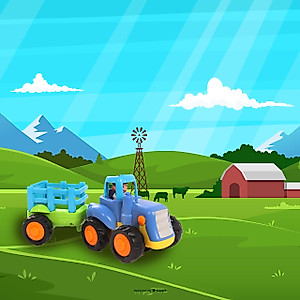 IQ Toys Friction Powered Cars, Push and Go Toy Trucks Construction Vehicles Toys Set for 1 2 3 Year Old Baby Toddlers Bulldozer, Tractor, Early Educational Gifts 2PCS