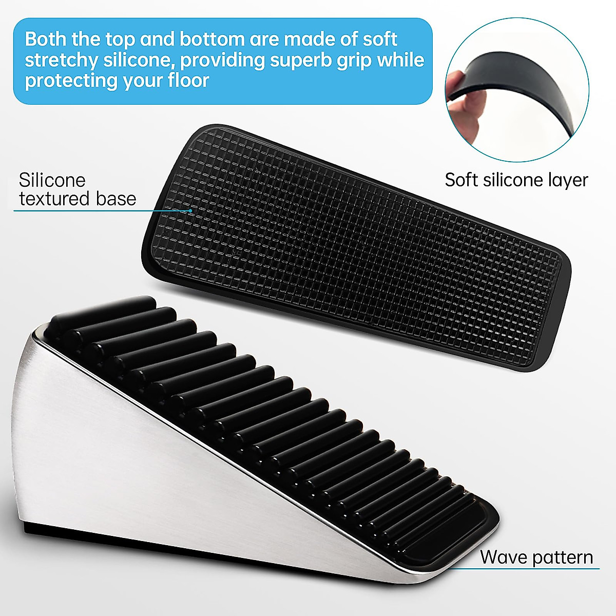 AIMAXINKE Strongest Large Door Stopper - Heavy Duty Tall Door Stop Wedge Door Stoppers for Bottom of Door, Tall up to 2.6 In Doorstop Zinc Alloy and Silicone Made Suits Any Heavy Door Any Smooth Floor