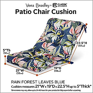 Vera Bradley by Classic Accessories Water-Resistant Patio Chair Cushion, 21 x 19 x 22.5 x 5 Inch, Rain Forest Leaves Blue, Seat Back Cushion