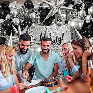 Black and Silver Balloons Garland Arch Kit with Metallic Sliver and Black Balloons for Birthday Wedding Graduation Bridal Shower Anniversary Graduation Party Decorations