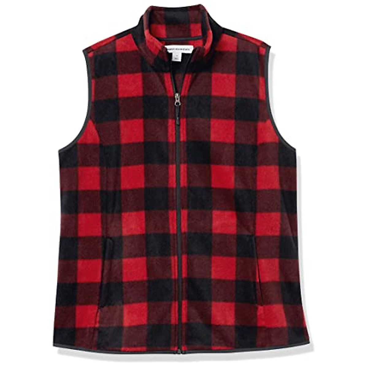 Amazon Essentials Women's Classic-Fit Sleeveless Polar Soft Fleece Vest (Available in Plus Size), Black Red Buffalo Plaid, X-Large