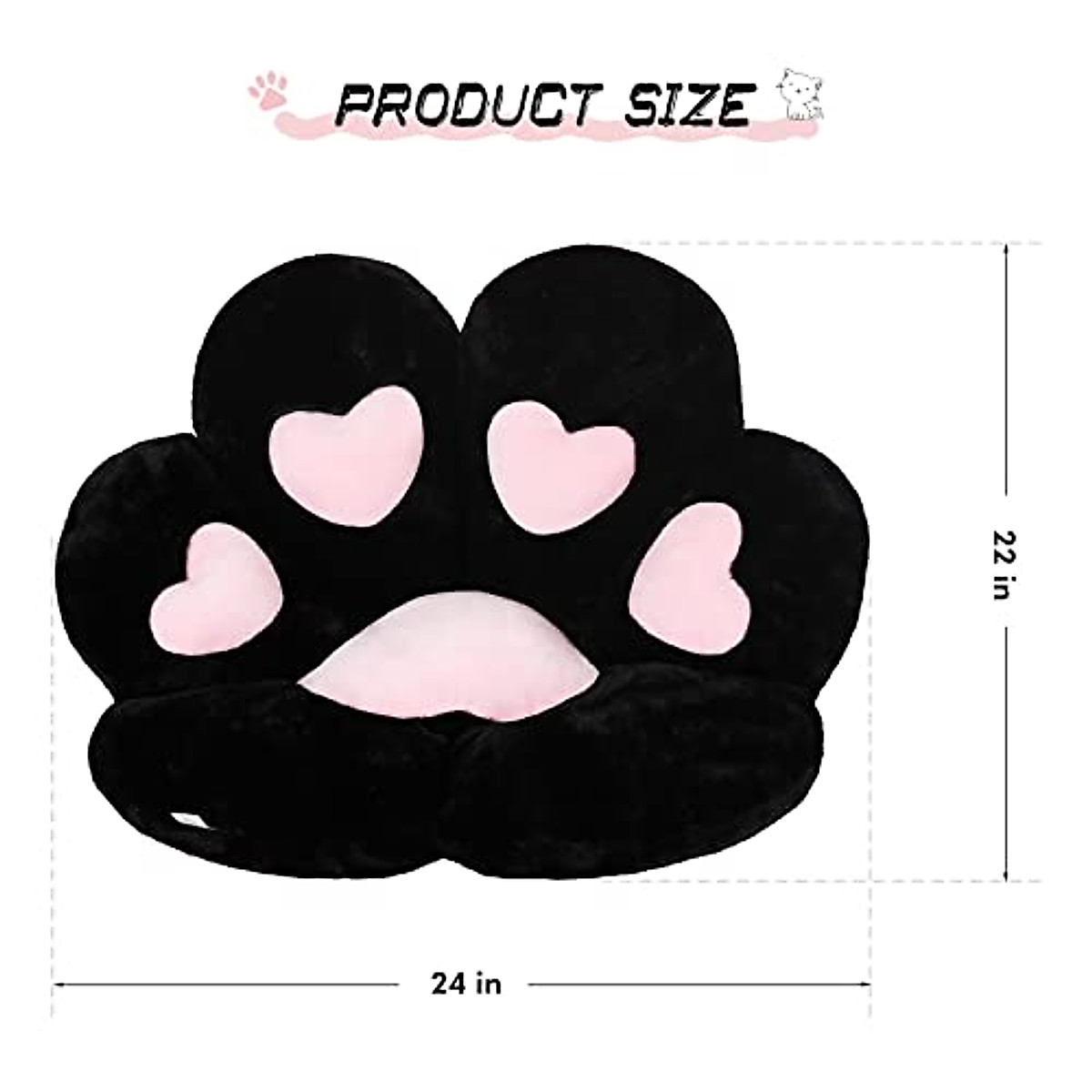 OtNiap Cute cat Paw Plush Pillows, Soft and Comfortable Sofa Cushions/Office Chair Seat Cushion Lazy Sofa Bear Paw Chair Cushion for Chair,Home, Bedroom Shop and Restaurant Decor 24"x 22" (Black)