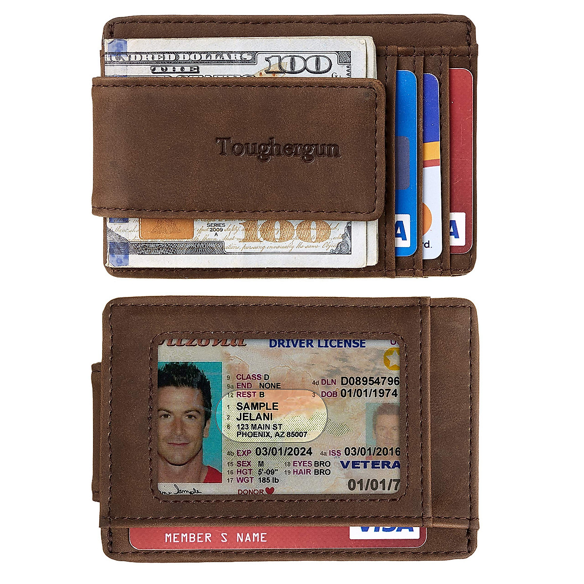 Toughergun Genuine Leather Magnetic Front Pocket Money Clip Wallet RFID Blocking(Coffee)